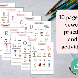 Vowel Worksheet Bundle, Long and Short Vowels, Homeschool Worksheets ...