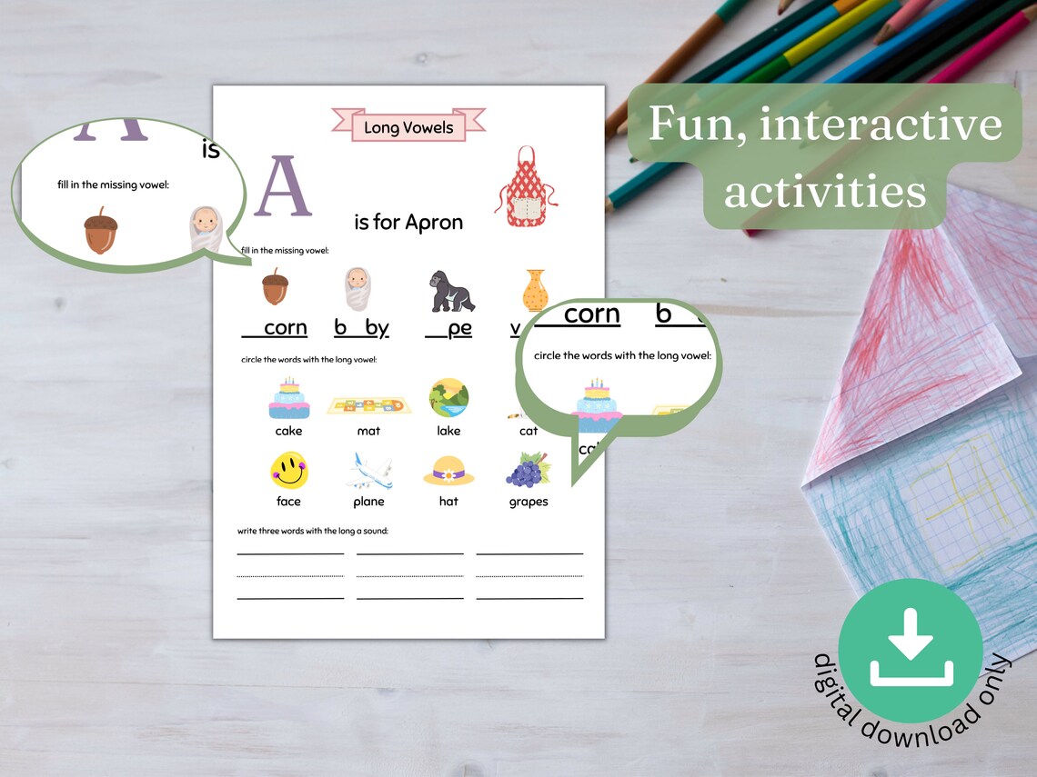 Long Vowel Activity Sheets, Homeschooling Worksheets for Kids ...