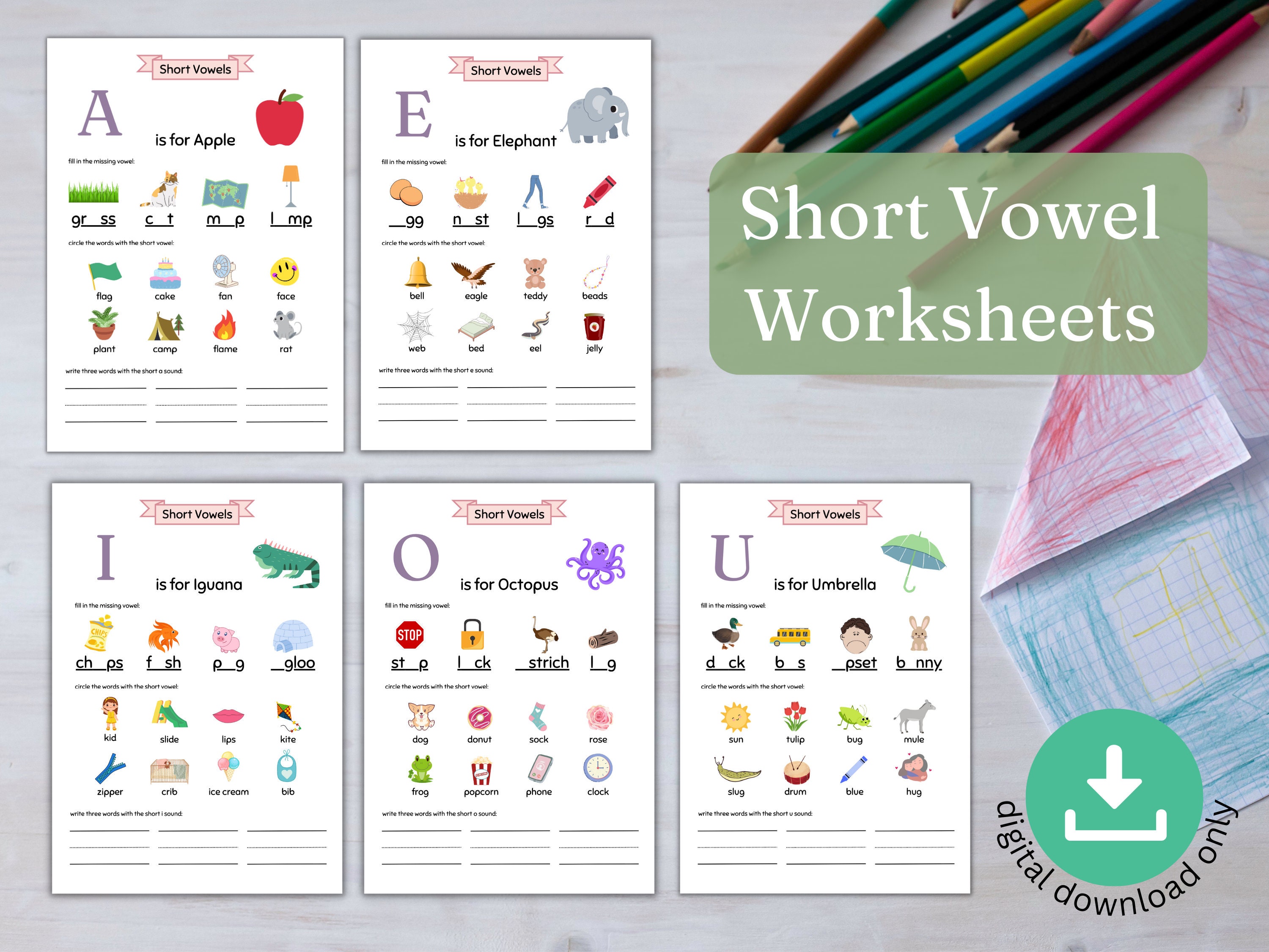 Short Vowel Activity Sheets, Homeschooling Worksheets for Kids ...