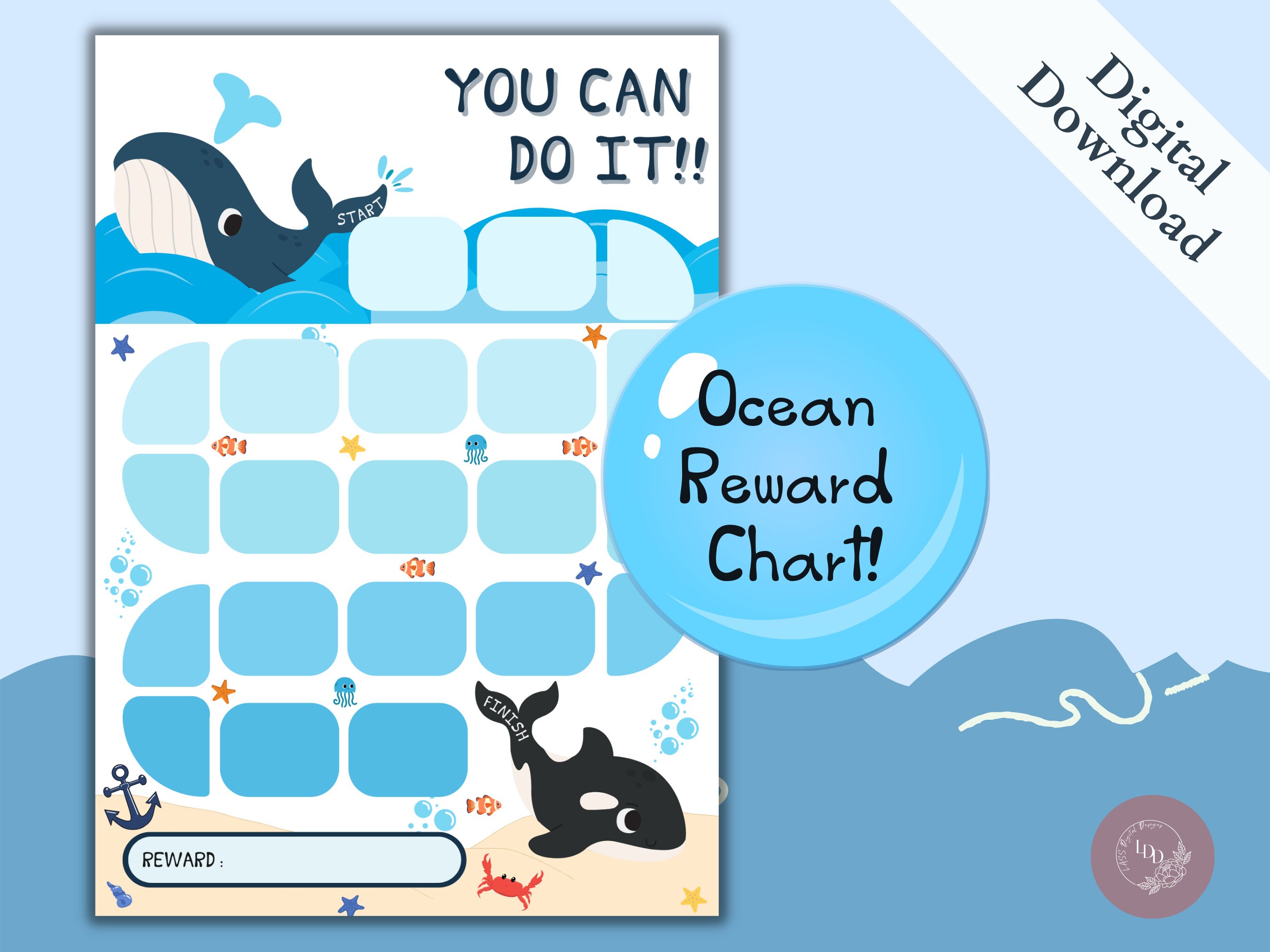 Whale Reward Chart, Ocean Reward Chart, Under the Sea, Toddler Chore ...