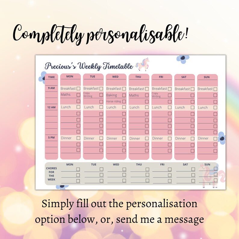 Unicorn Timetable for Kids, Children's Schedule, Weekly Planner, Visual ...