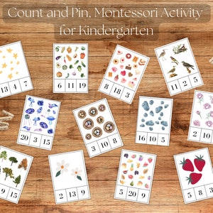 Count and Clip Cards, 1-20, Montessori Activity Cards, Kindergarten ...