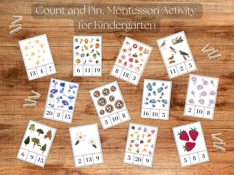Count and Clip Cards, 1-20, Montessori Activity Cards, Kindergarten ...