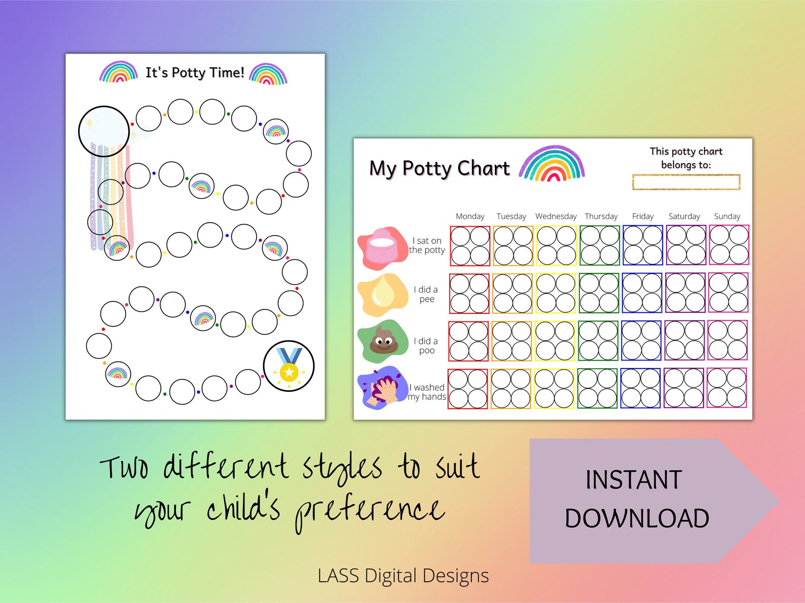 Rainbow Potty Chart, Printable Potty Training Reward Chart for Toddlers ...