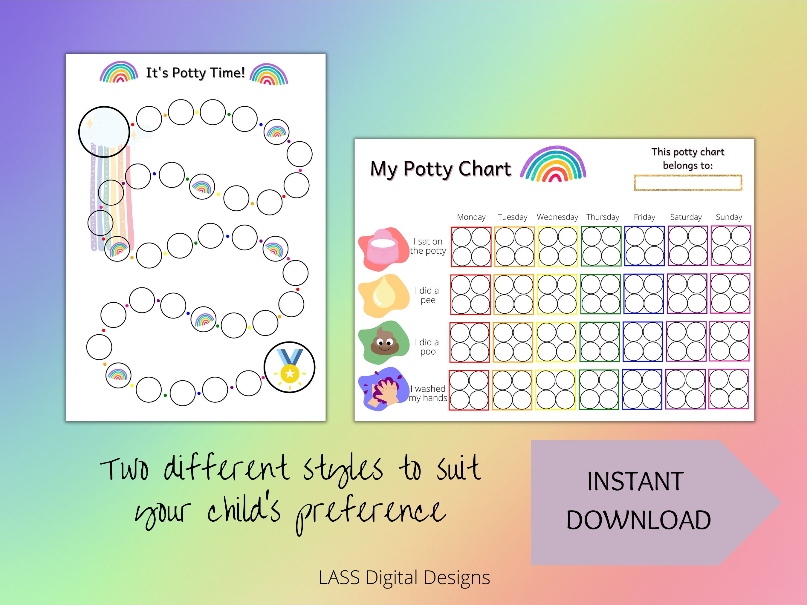 Rainbow Potty Chart, Printable Potty Training Reward Chart for Toddlers ...
