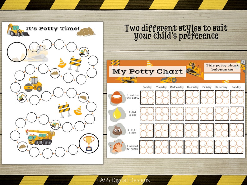 Children's Construction Potty Training Chart, Digger Potty Reward Sheet ...