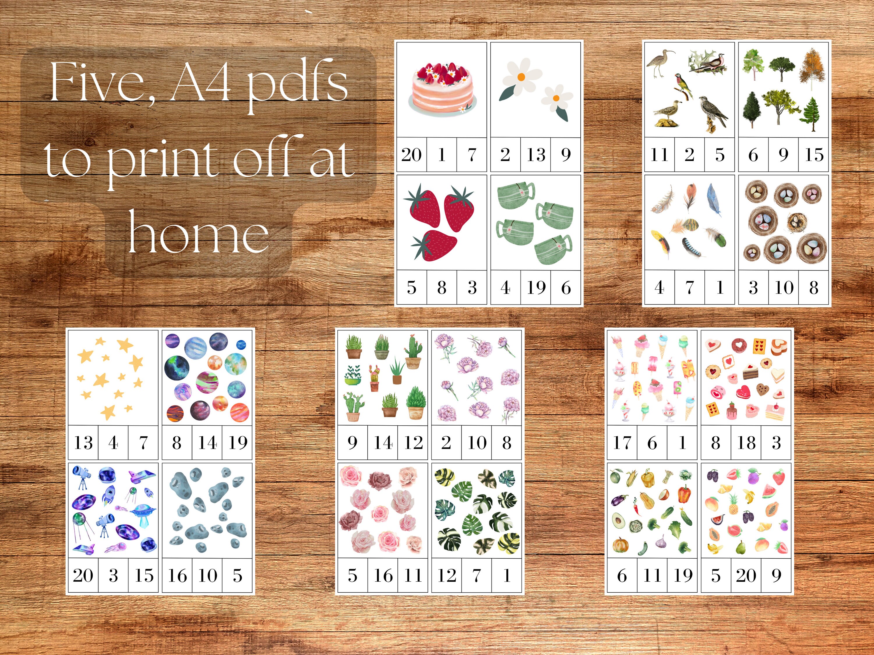 Count and Clip Cards, 1-20, Montessori Activity Cards, Kindergarten ...