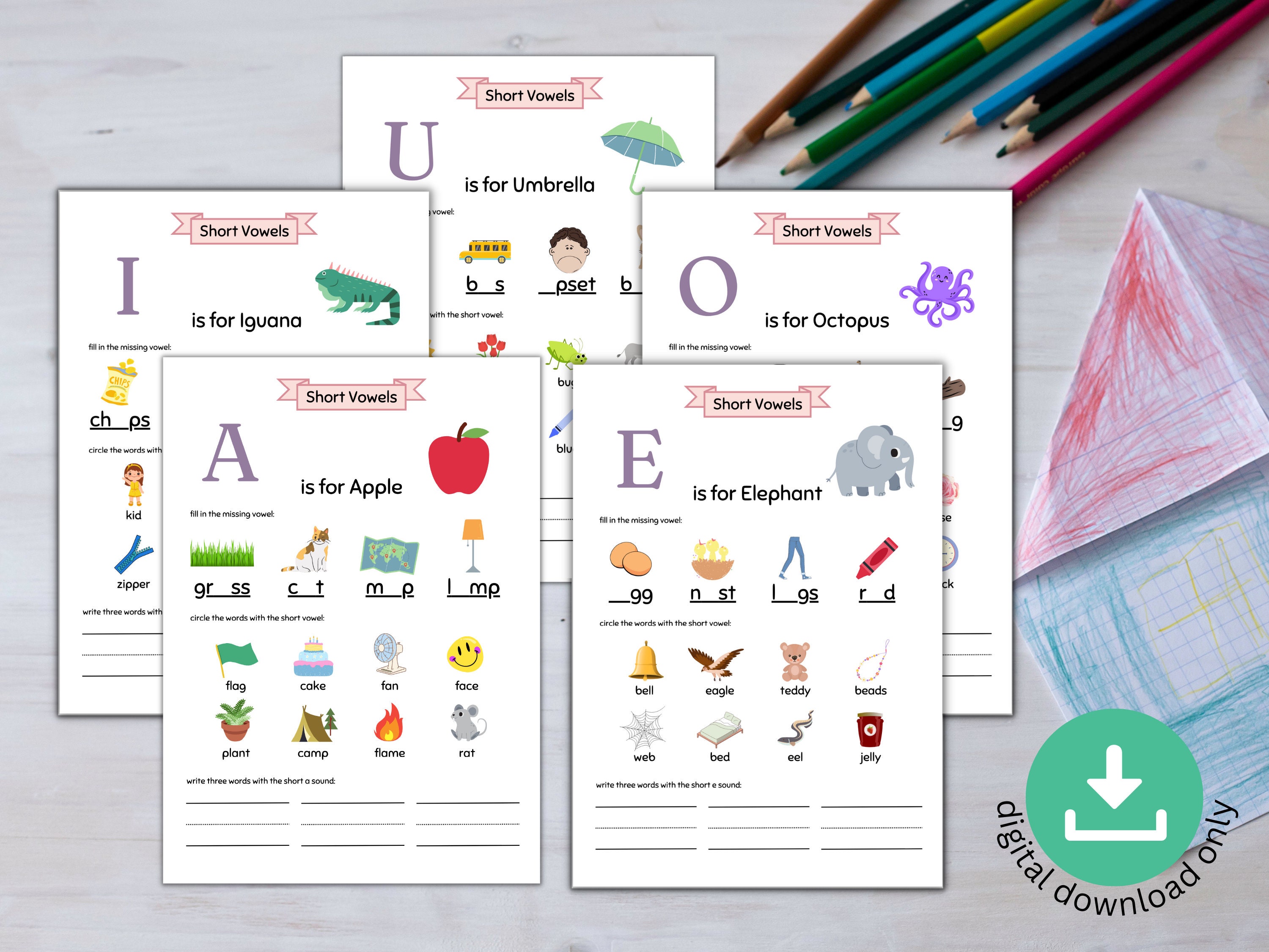 Short Vowel Activity Sheets, Homeschooling Worksheets for Kids ...