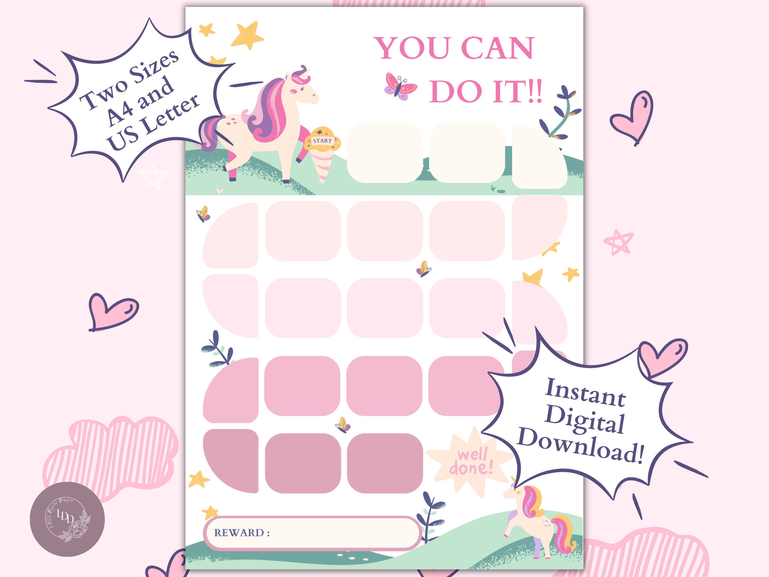 Printable Unicorn Reward Chart, Kids Behaviour Chart, Rainbow Sticker ...
