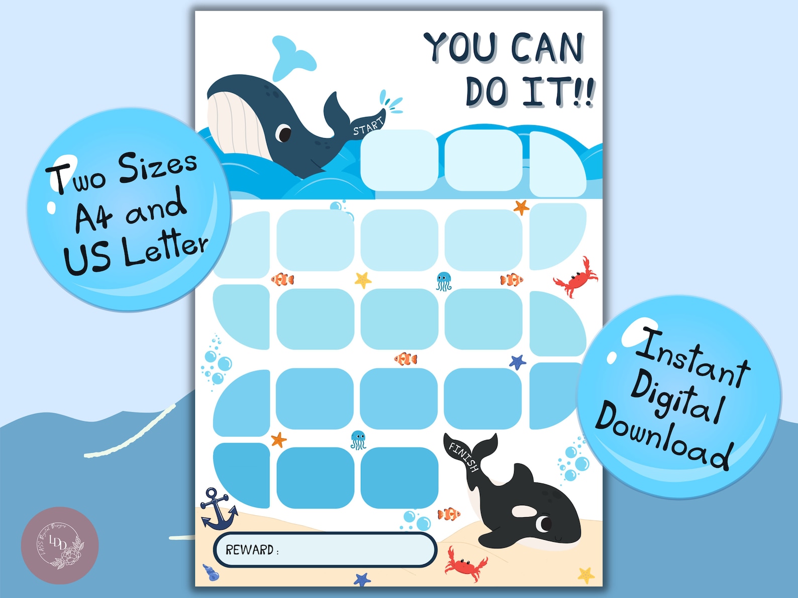 Whale Reward Chart, Ocean Reward Chart, Under the Sea, Toddler Chore ...