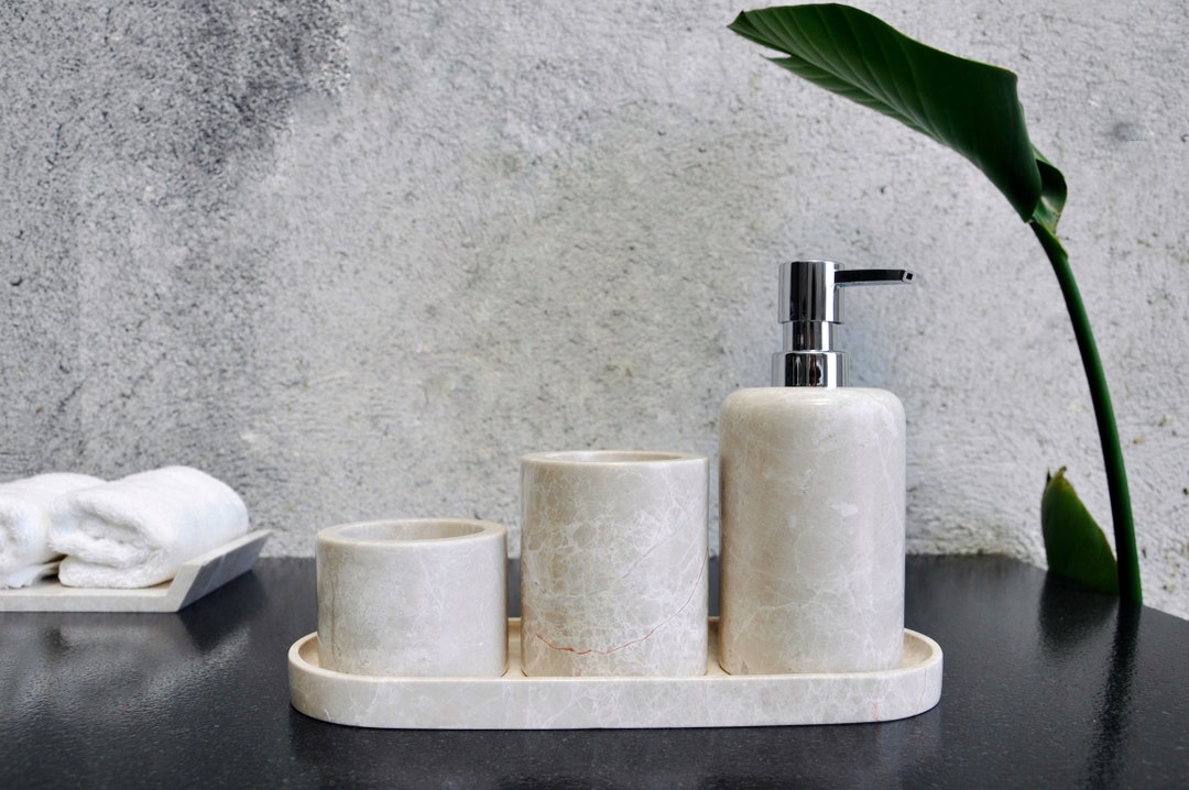 Marble Bathroom Set, 4 Piece, Handmade, Unique Marble, Bathroom ...