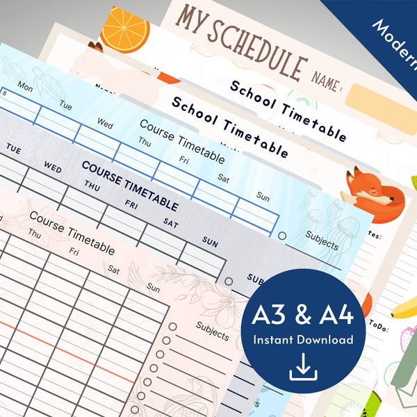 School Timetable Printable - Etsy