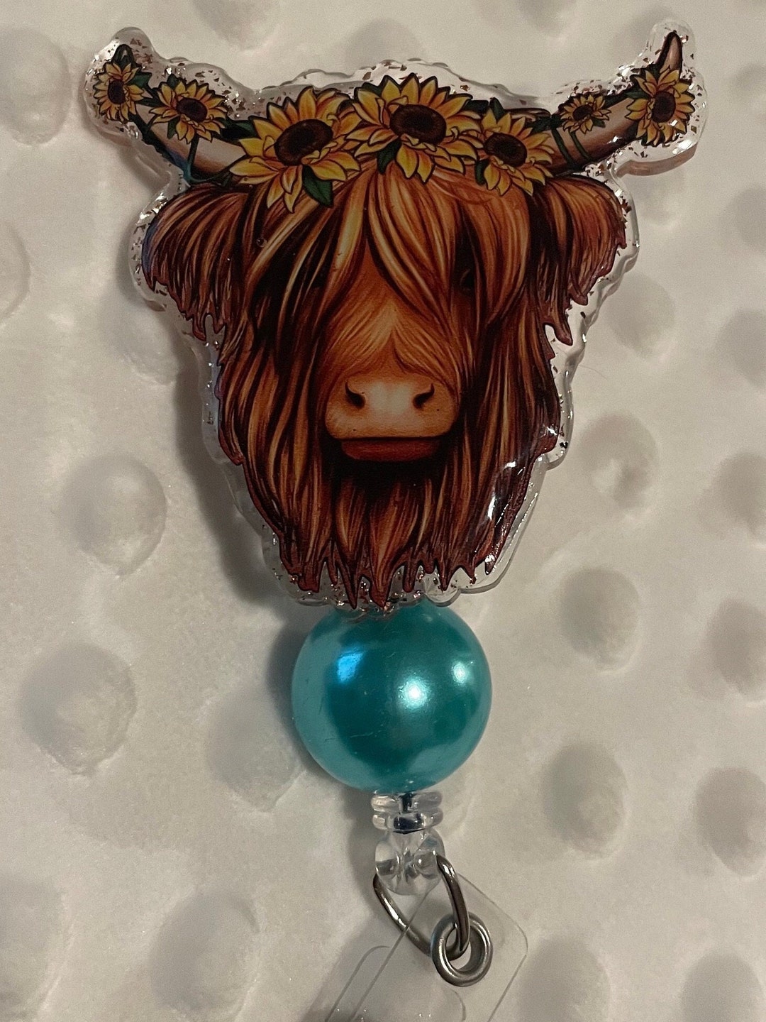 Highland Cow Badge Reel Gift ID Holder Beaded Badge Reel Retractable ...