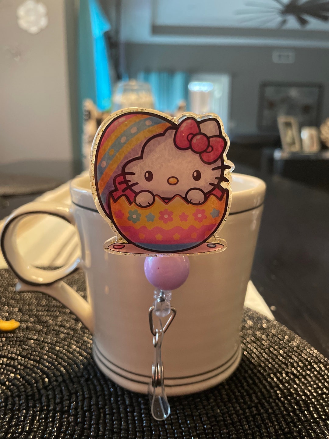 Kitty Easter Egg Badge Reel Gift ID Holder Beaded Badge Reel ...