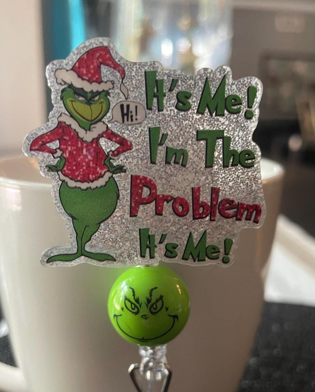 Xmas Holiday “i’m the Problem” Badge Reel Gift ID Holder Beaded Badge ...