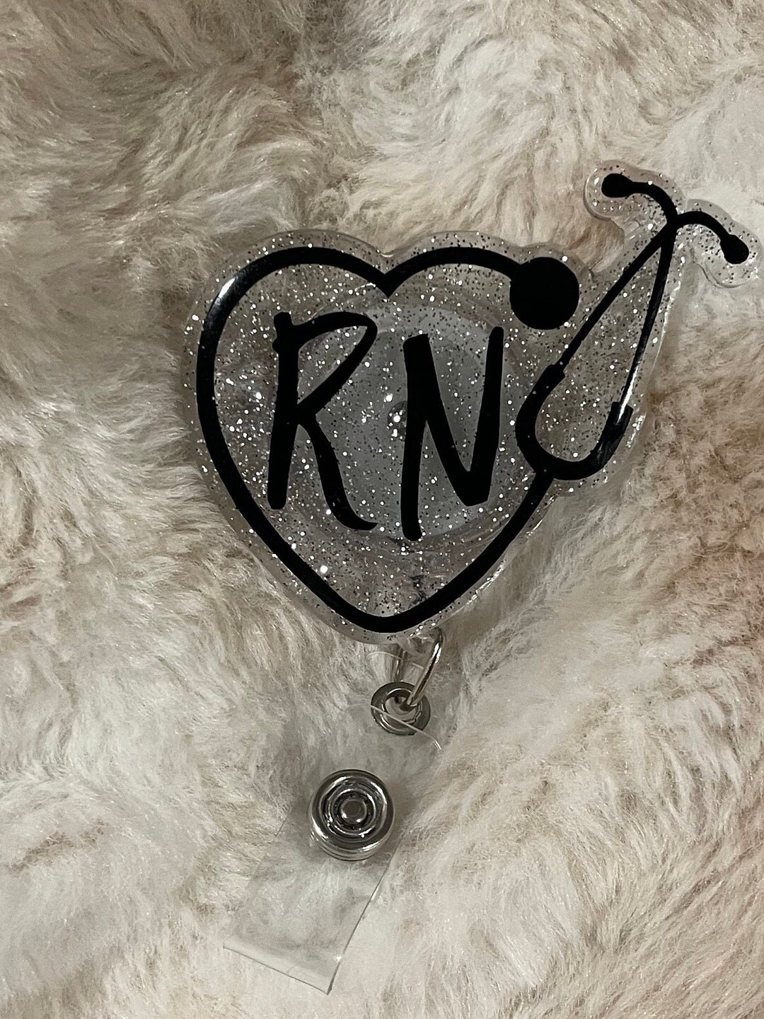 Personalized Glitter Stethoscope Heart Badge Reel Gift ID Holder Beaded ...