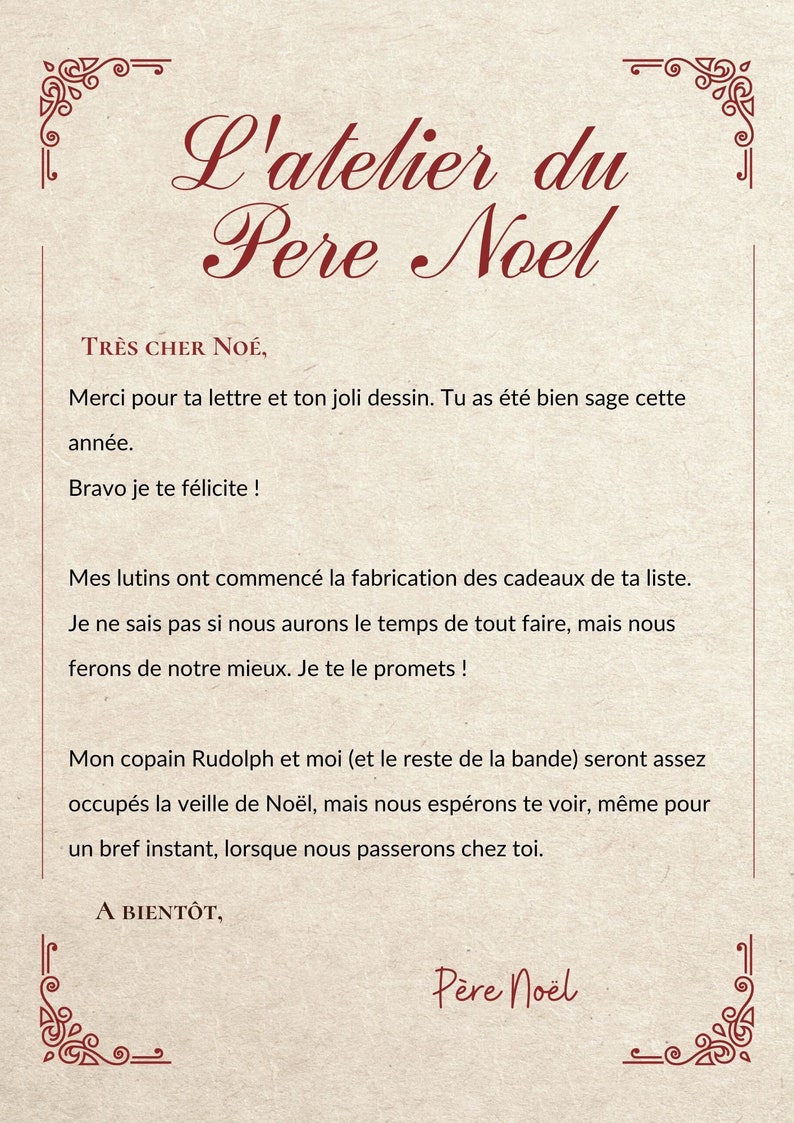 Lettre du père de Noël personnalisable, lettre de réponse du père Noël ...