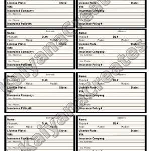 Car Accident Information Exchange Cards: Printable Emergency Forms ...