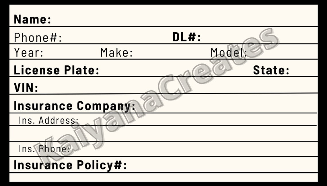 Car Accident Information Exchange Card / Accident Information Card ...