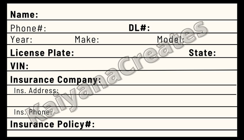 Car Accident Information Exchange Cards: Printable Emergency Forms ...