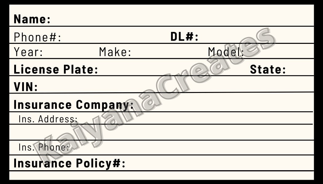 Car Accident Information Exchange Card / Accident Information Card ...