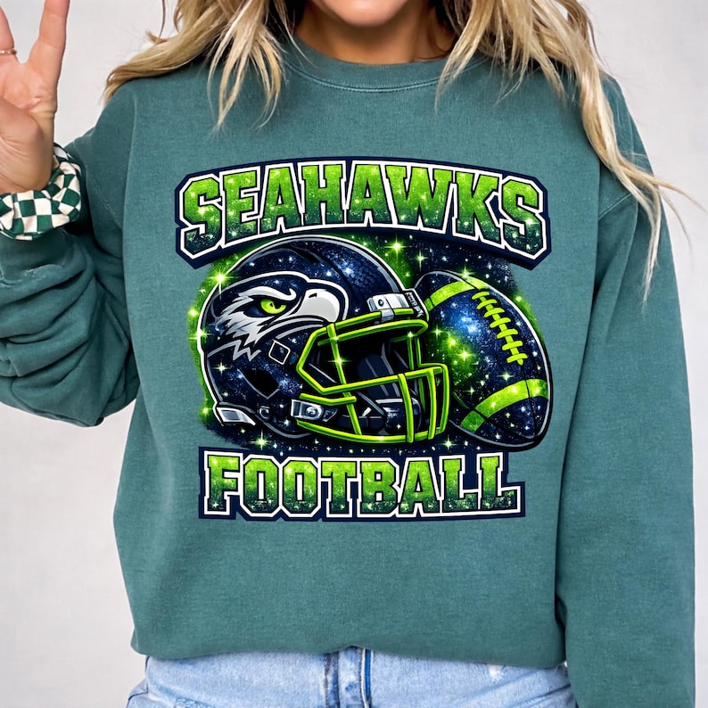 Seahawks Football PNG | Retro Game Day Design | Neon Green Blue Helmet ...