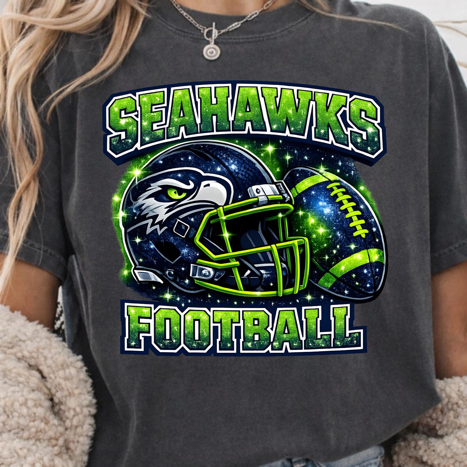 Seahawks Football PNG | Retro Game Day Design | Neon Green Blue Helmet ...