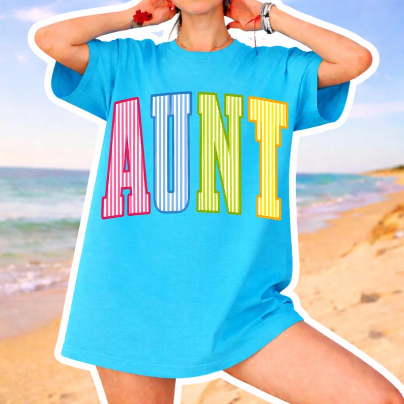 Retro Aunt Shirt Design, Colorful Seersucker Stripe PNG (digital ...