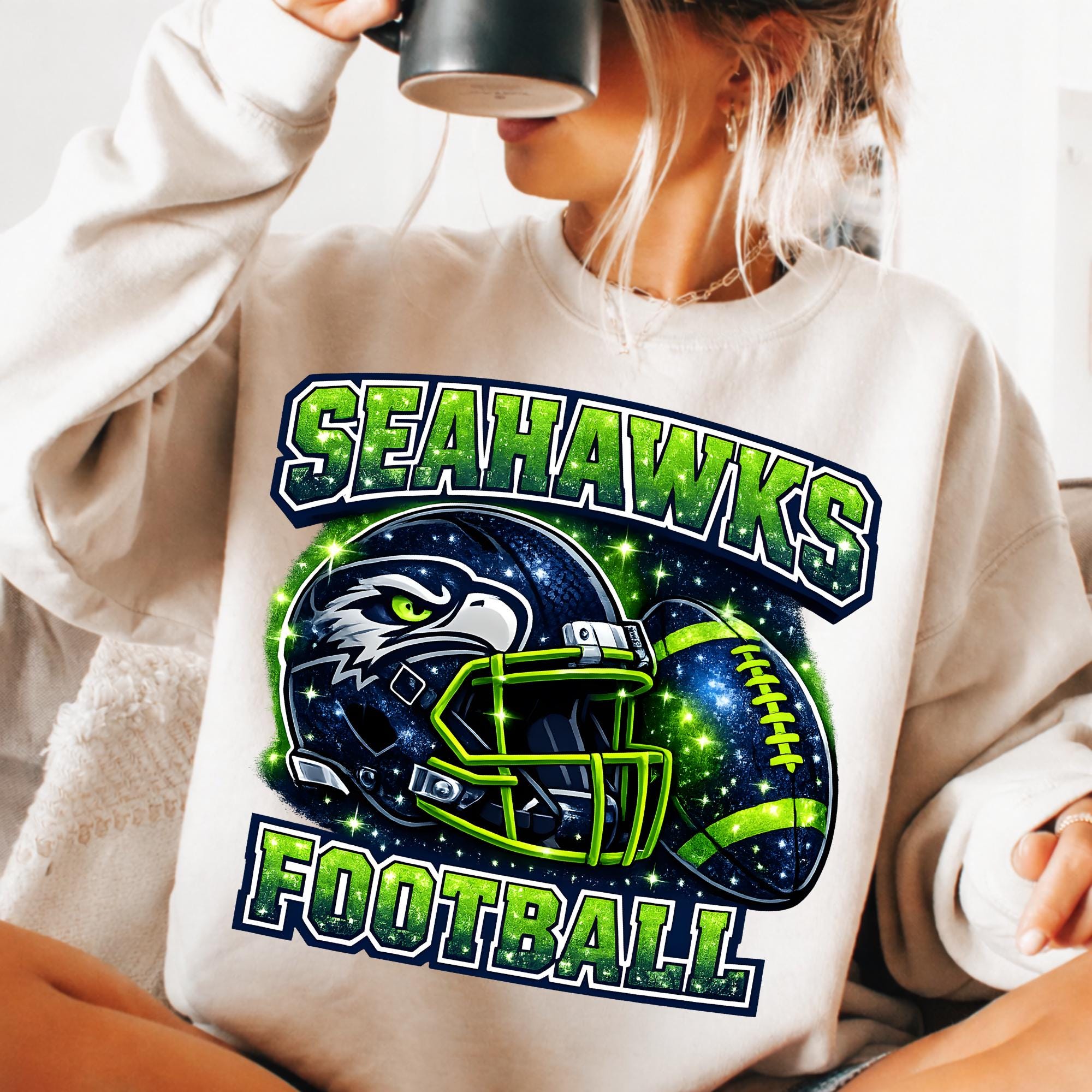 Seahawks Football PNG | Retro Game Day Design | Neon Green Blue Helmet ...