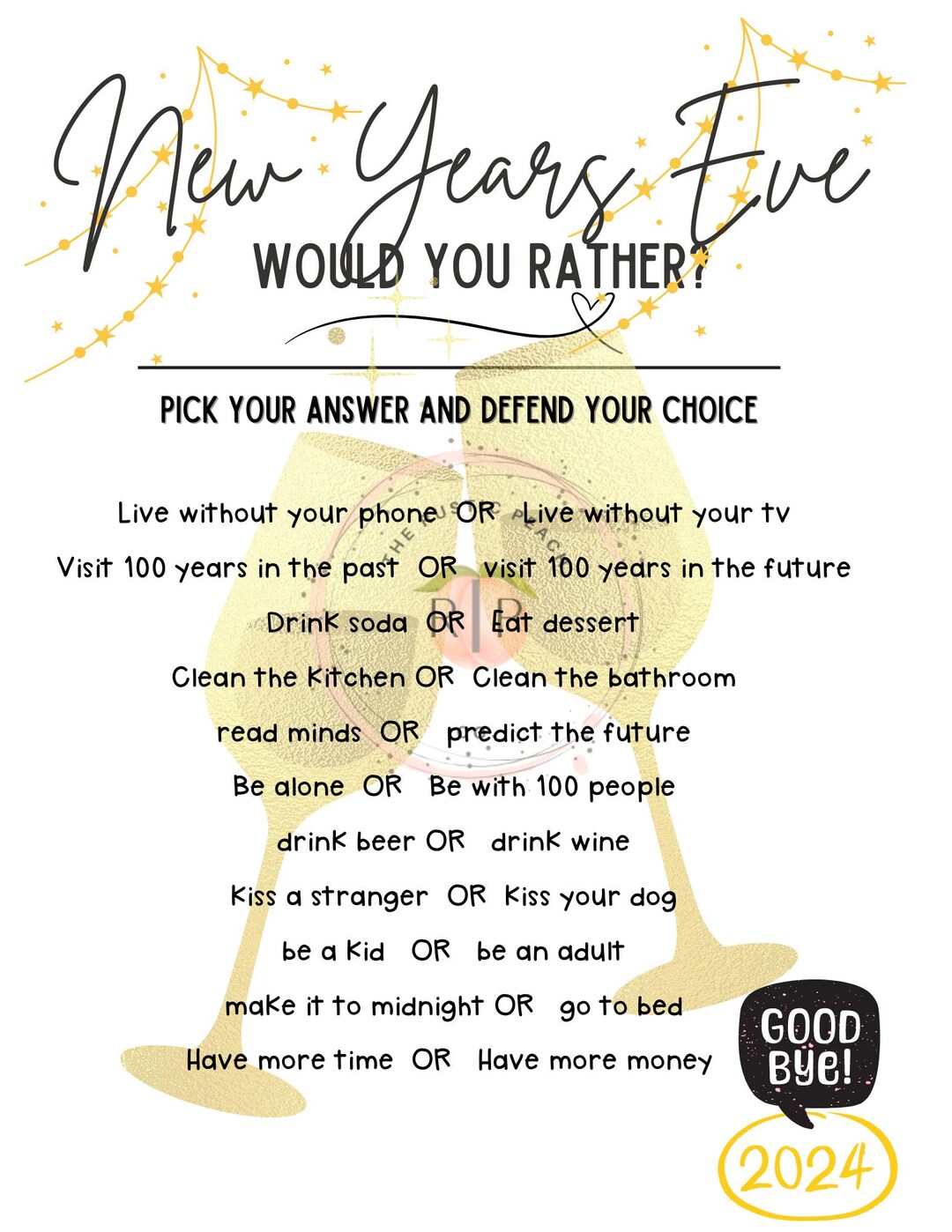New Years Eve Would You Rather, Printable NYE Game, Activity for ...