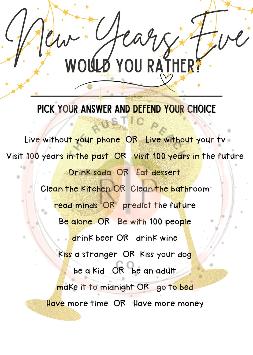 New Years Eve Would You Rather Printable NYE Game Activity - Etsy