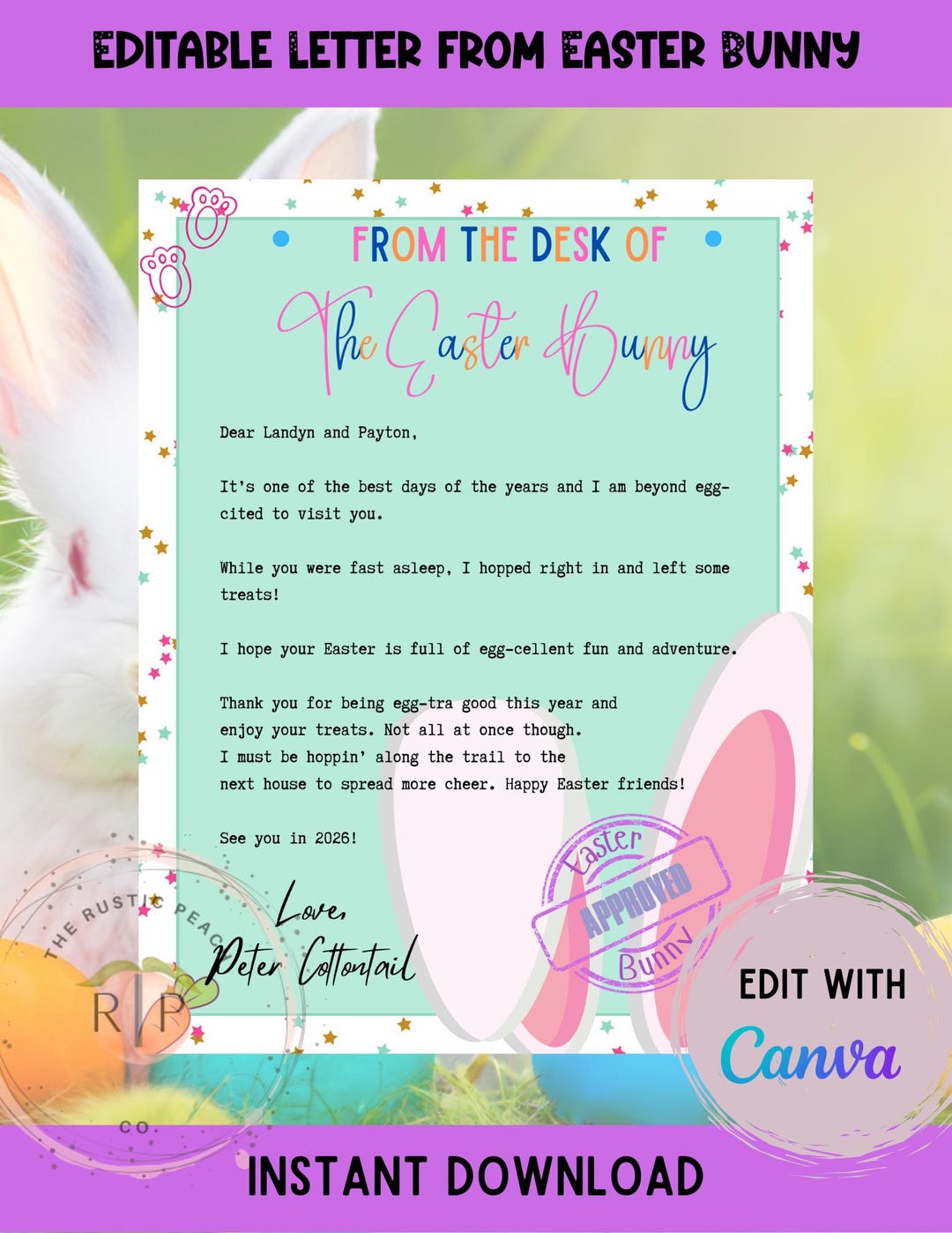 EDITABLE Letter From Easter Bunny, Printable Easter Letter, Easter ...