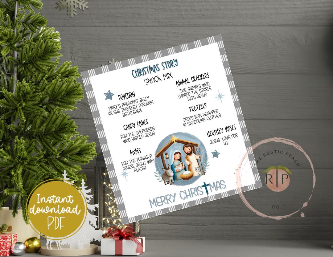 Christmas Story Tag Printable, Christmas Snack Mix Tag, Nativity Story ...