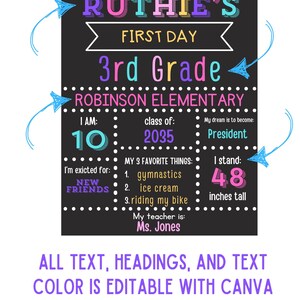 Chalkboard Back to School Sign, Editable First Day of School Sign ...