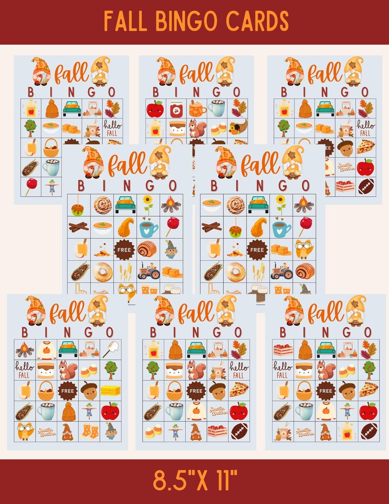 Fall Bingo, 16 Fall Bingo Cards, Fall Picture Bingo, Autumn Bingo ...