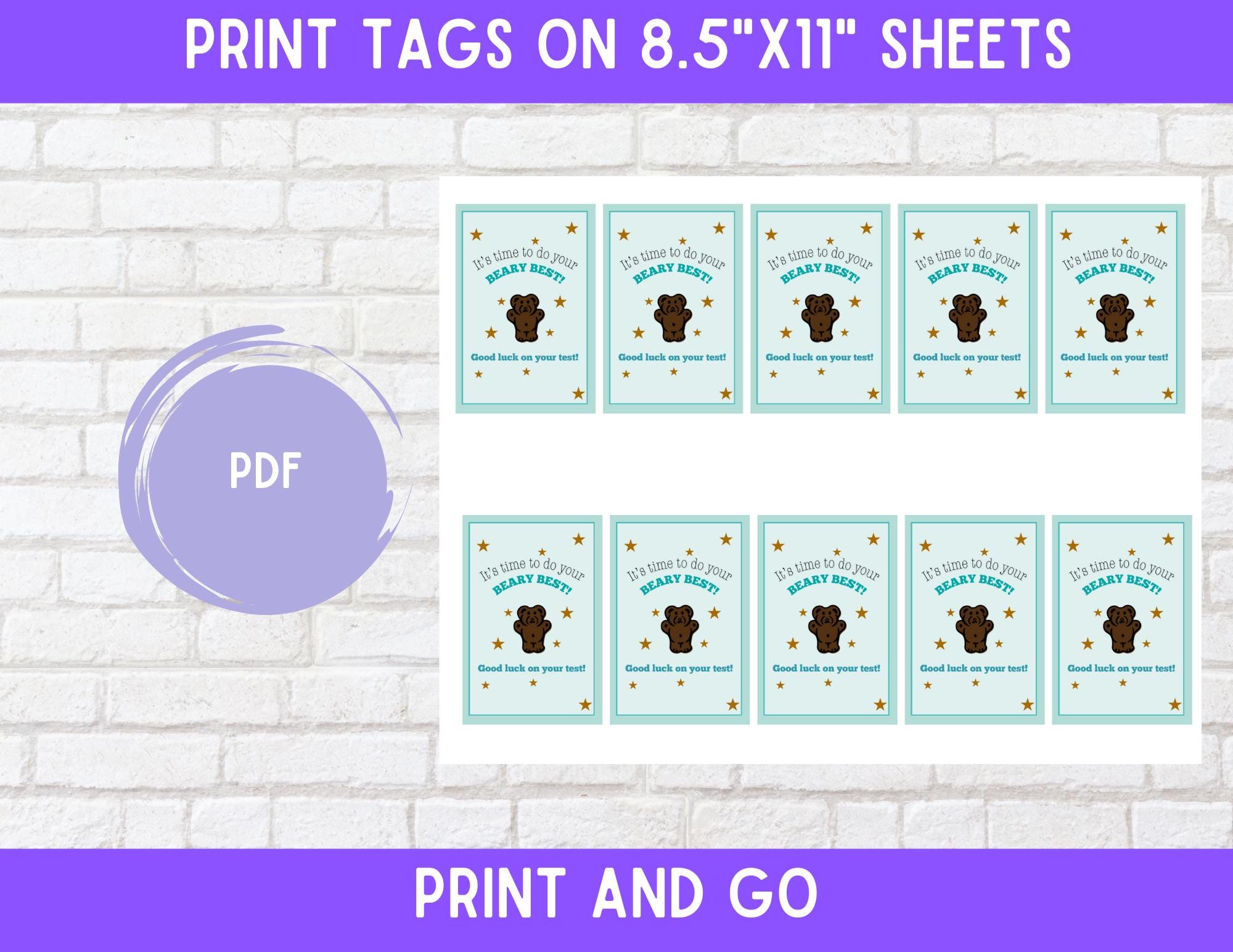 Good Luck on the Test! We Know You'll Do Your BEARY Best! Tag | Instant ...