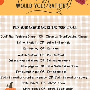 Thanksgiving Would You Rather Game: Fun for All Ages (digital Download ...