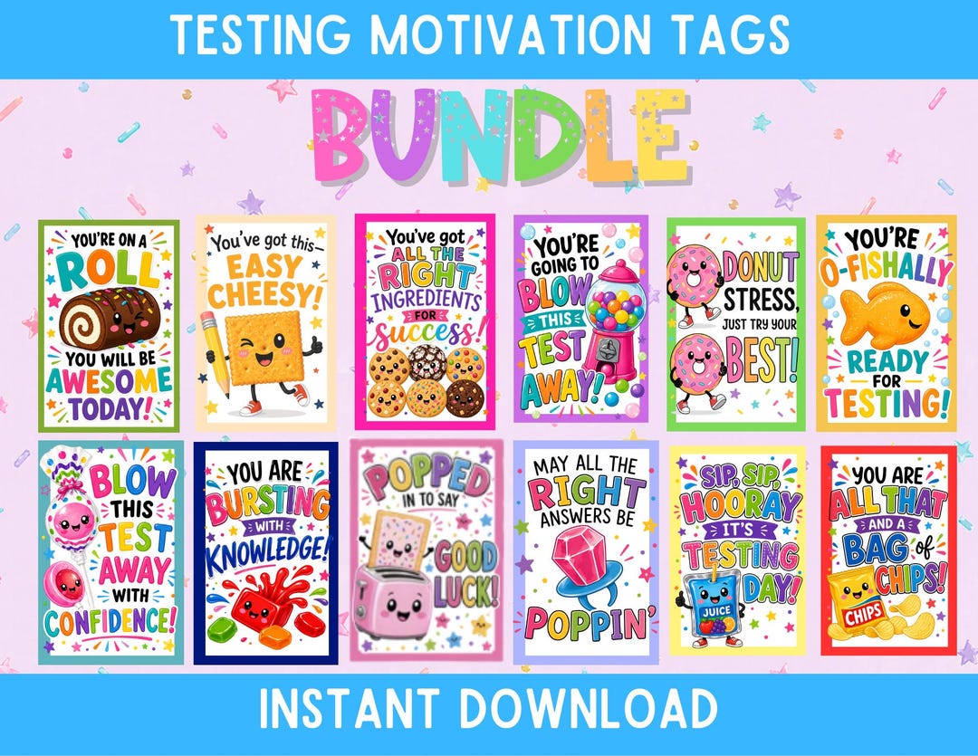 Motivational Testing Treat Tags Bundle Printable Student Encouragement ...