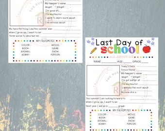 Back to School Printable, First Day of School Questionnaire, Last Day ...