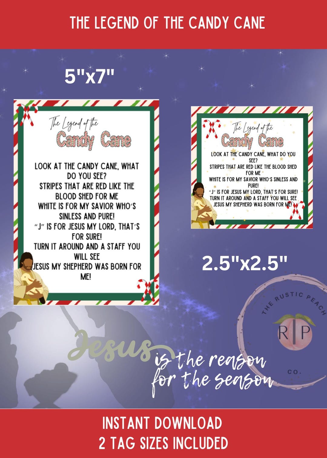 Legend of the Candy Cane Printable Tag, Candy Cane Poem, Christmas Tags ...
