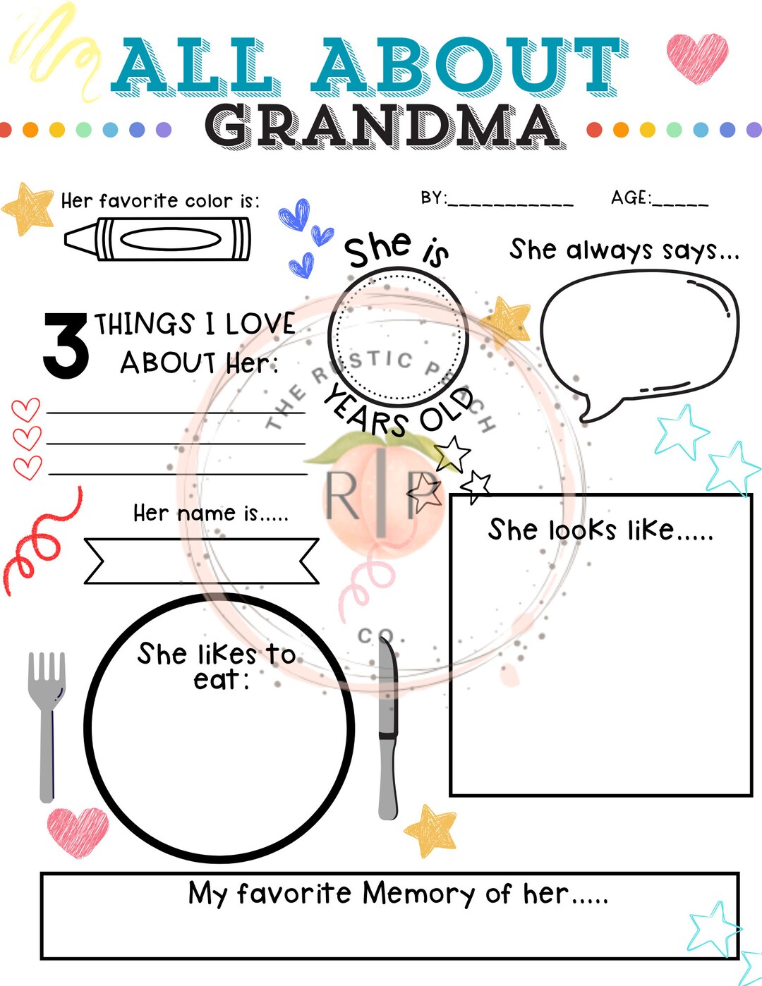 All About My Grandma Interview Printable Gift (INSTANT DOWNLOAD) - Etsy