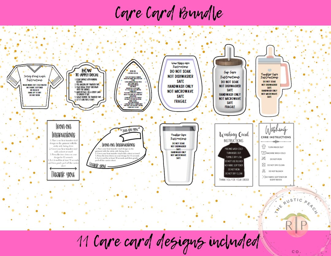 Care Instructions Bundle, Print and Cut Instructions, Sublimation Care ...