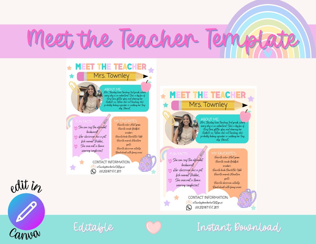 Meet the Teacher Classroom Printable Template, Teacher Introduction ...