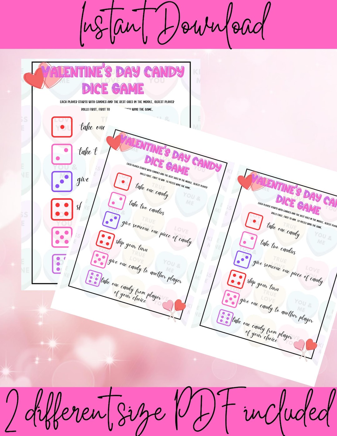 Valentine's Day Candy Dice Game, Printable Valentines Dice Game, Fun ...