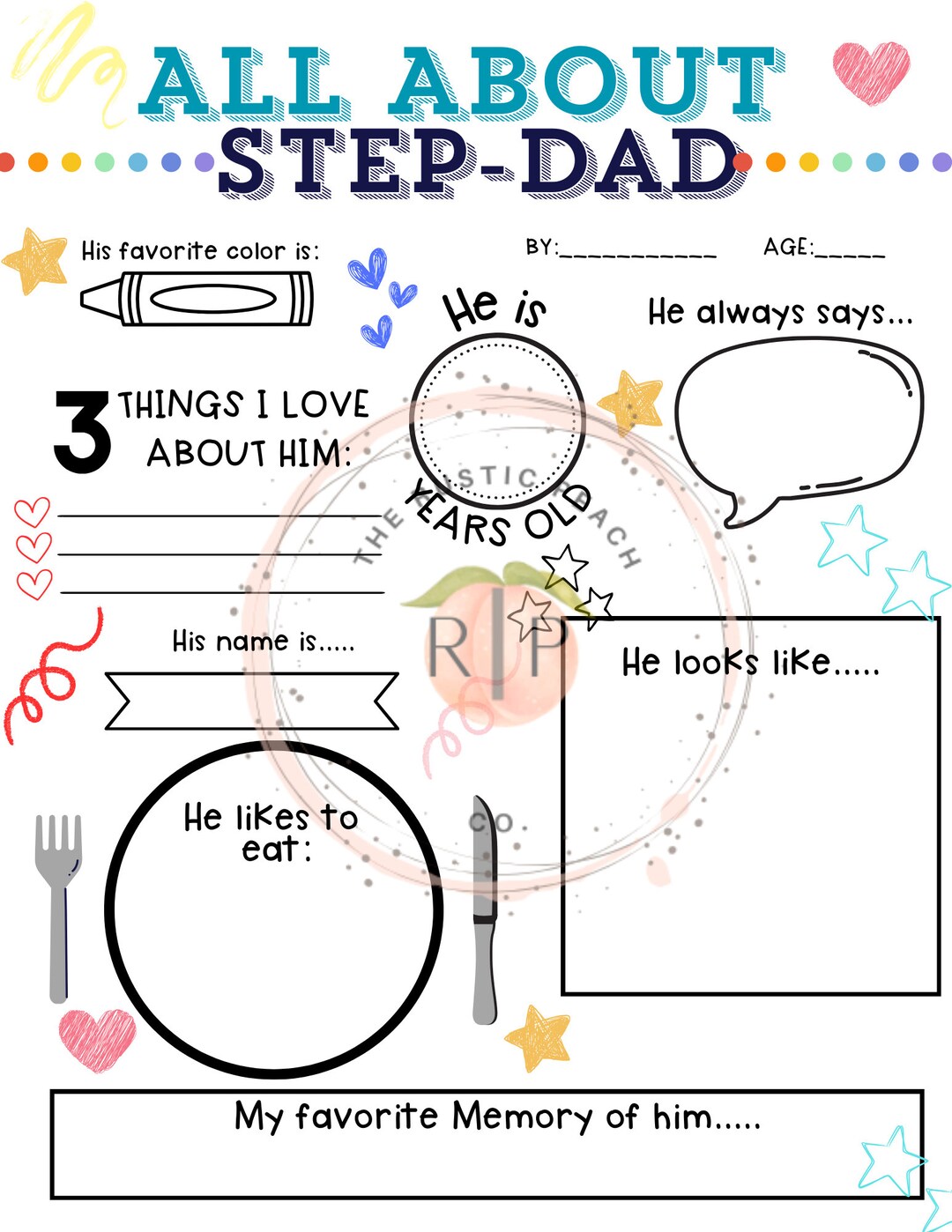 All About My Step Dad INSTANT DOWNLOAD, Father's Day Printable ...