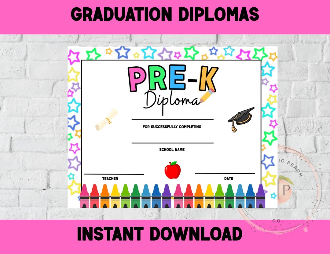 Pre-k Diploma, Pre-k Graduation Diploma, Pre-k Graduation Certificate ...