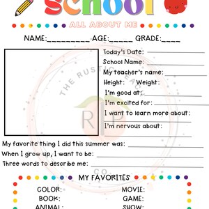 Back to School Printable, Back to School Questionnaire, School ...