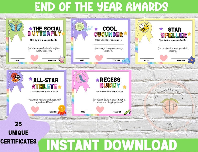 End of Year Student Awards: 25 Unique Printable Certificates (instant ...