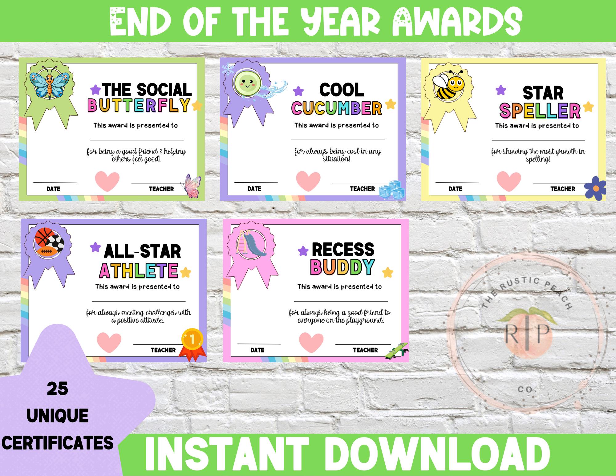 End of Year Student Awards: 25 Unique Printable Certificates (instant ...