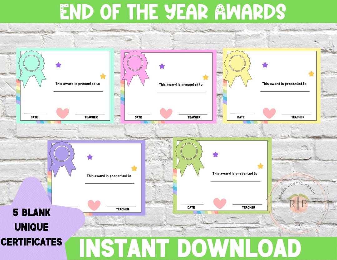 Blank End of Year Student Award Certificates: Printable Teacher ...
